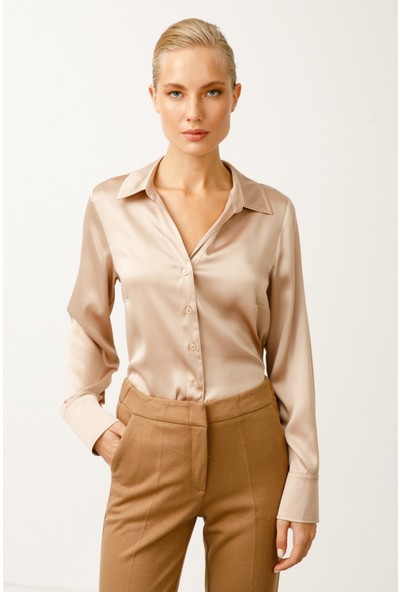 Ekol Kadın Polo Yaka Saten Gömlek 6053033 Gold Ekol Kadın Polo Yaka Saten Gömlek 6053033 Gold