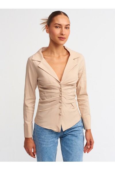 50112 Pileli Gömlek-Bej