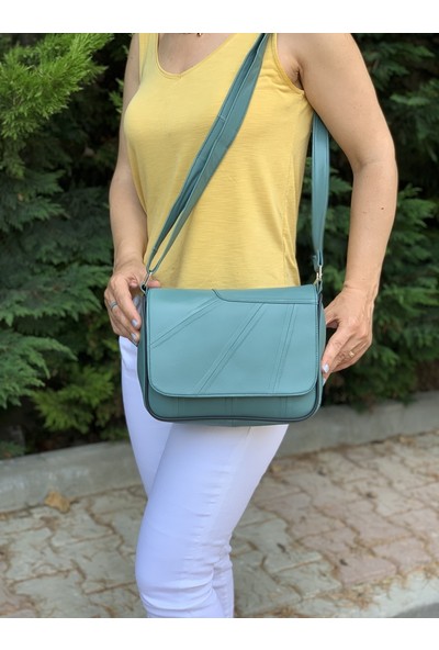 Deribag hakiki Deri Orta Boy Çapraz Askılı Omuz Çantası Turkuaz