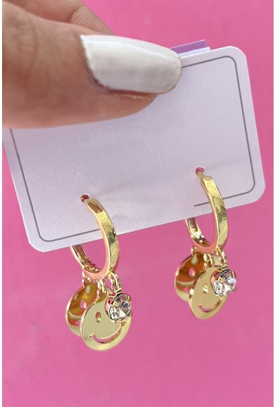 Altın Renk Gülen Yüz Figürlü Çelik Küpe