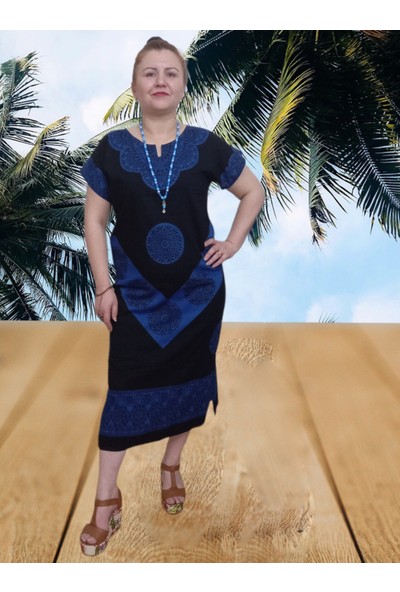 Boutique Venüs Mavi Şilebezi Taş Baskılı Elbise