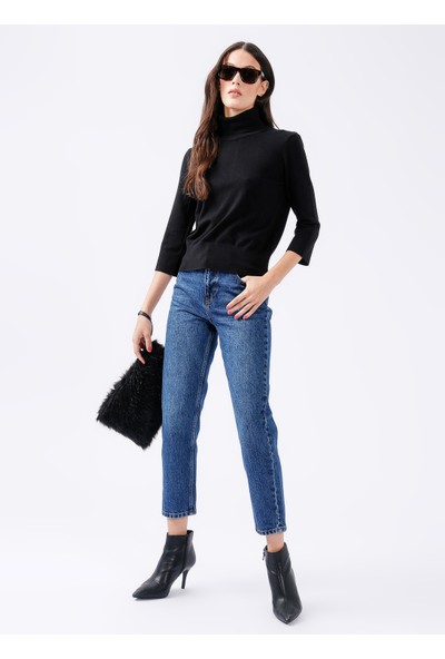 Fabrika Orta Bel Straight Paça Straight Indigo Kadın Denim Pantolon Taro-2