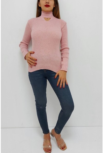 Yarım Balıkçı Desenli Bluz Pudra Yarım Balıkçı Desenli Bluz Pudra