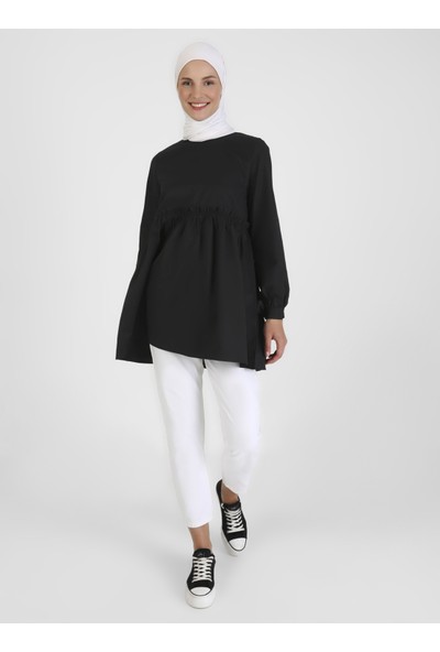Beli Fırfırlı Tunik - Siyah - Benin