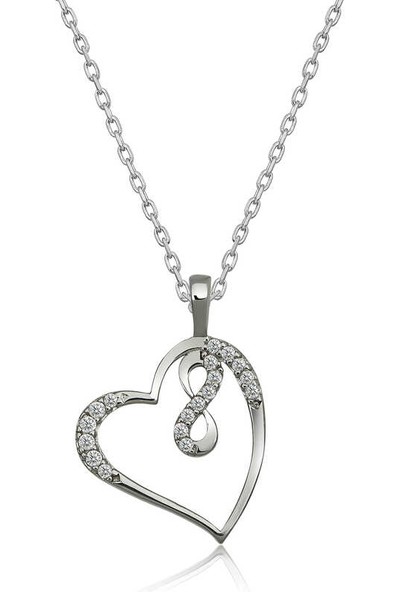 Myglobal 925 Ayar Gümüş Kalpli Sonsuzluk Bayan Gümüş Kolye