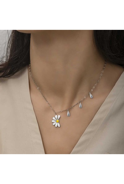 Myglobal 925 Ayar Gümüş Papatya Seviyor Sevmiyor Bayan Gümüş Kolye