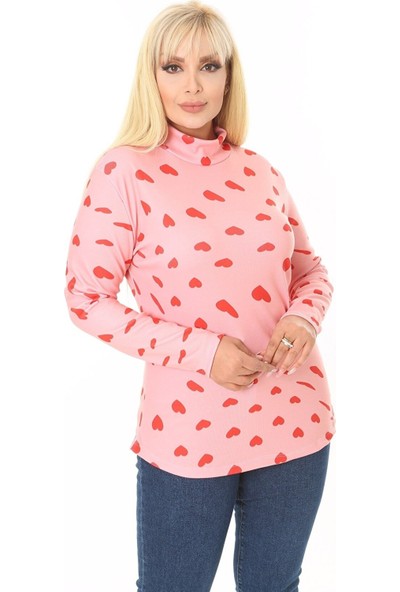 Kadın Büyük Beden Dik Yaka Uzun Kol Pamuklu Full Likralı Kumaş Bluz