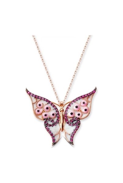 Erer Gümüş Renkli Mineli Gümüş Kelebek Kolye Erer Gümüş Renkli Mineli Gümüş Kelebek Kolye