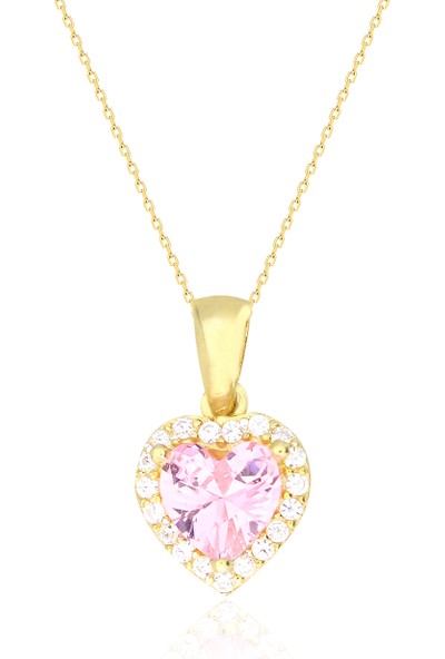 925 Ayar Gümüş Pembe Swarovski Kalp Kolye 925 Ayar Gümüş Pembe Swarovski Kalp Kolye