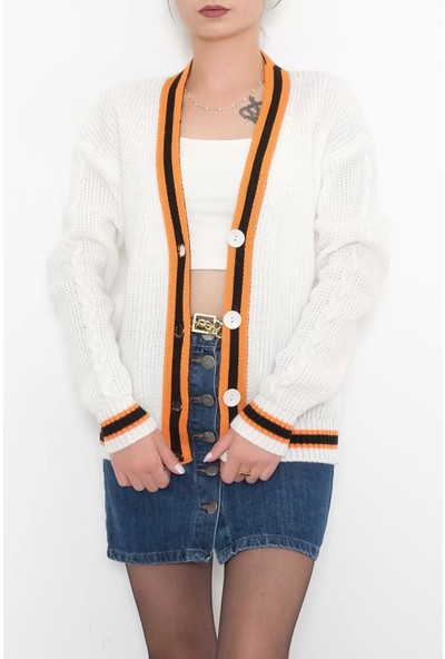 Serçe Shop Düğmeli Hırka Beyazturuncu - 329.1577.