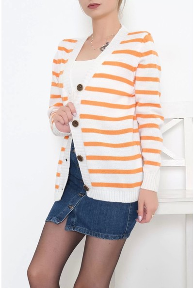 Serçe Shop Çizgili Hırka Turuncubeyaz - 301.1577.