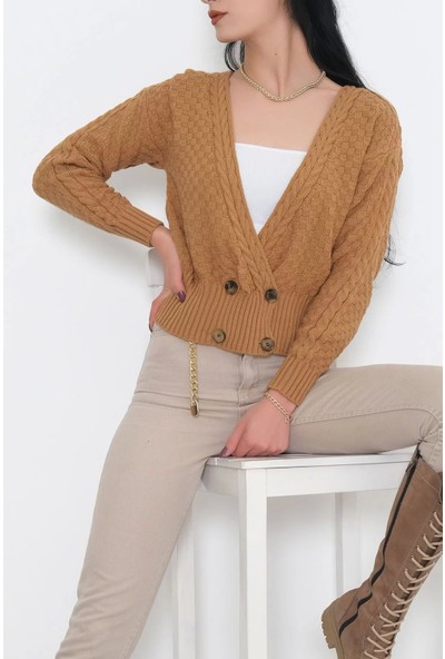 Serçe Shop Düğme Detaylı Crop Hırka Sütlükahve - 9956.1612.