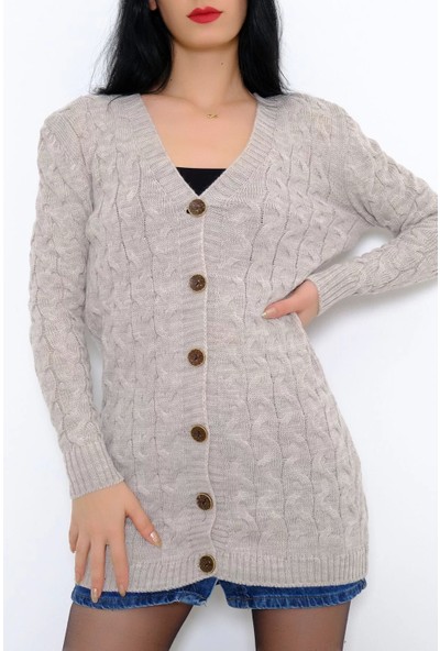 Serçe Shop Düğmeli Triko Hırka Taş - 281.1577.