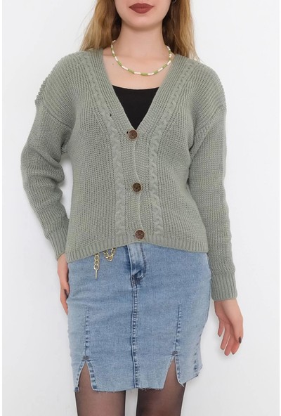 Serçe Shop Düğmeli Crop Hırka Yeşil - 335.1577.