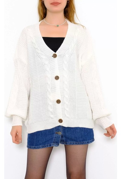 Serçe Shop Balon Kol Hırka Ekru - 340.1577.