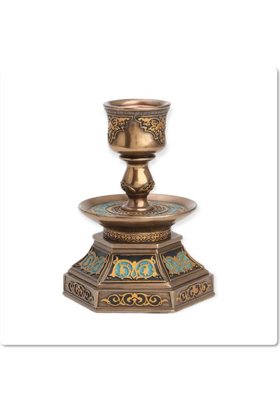 Osmanlı Motifli Altıgen Tabanlı Dekoratif Tekli Şamdan