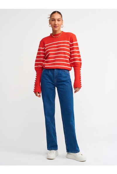 70727 Pileli Wideleg Pantolon-Mavi