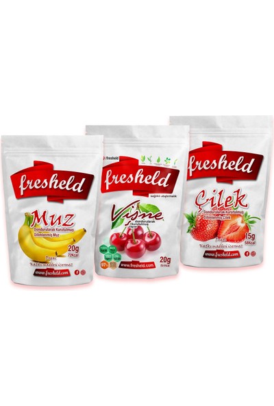 Fresheld Kuru Meyve Paketi Çilek + Muz + Vişne 55 gr Fresheld Kuru Meyve Paketi Çilek + Muz + Vişne 55 gr