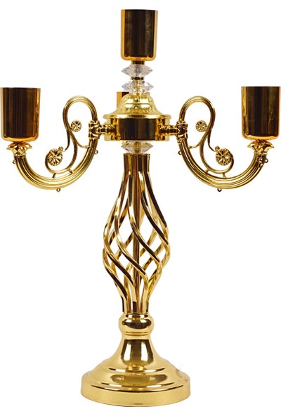 Dört Kollu Gold Metal Şamdan