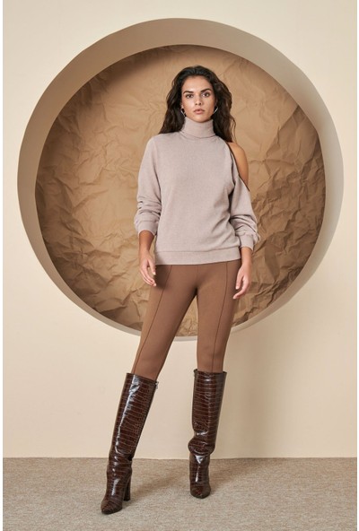 Upgrade Tek Omuz Dekolteli Örme Bluz Vizon Upgrade Tek Omuz Dekolteli Örme Bluz Vizon