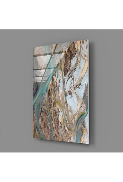 Haydi Dekor Yeşil ve Kahverengi Desen Soyut Cam Tablo