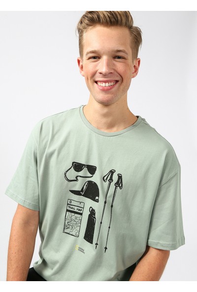 National Geographic Bisiklet Yaka Baskılı Mint Erkek T-Shirt Rota