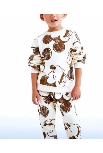 Miniko Kids Unisex Mickey Bisiklet Yaka Pamuk Eşofman Takımı