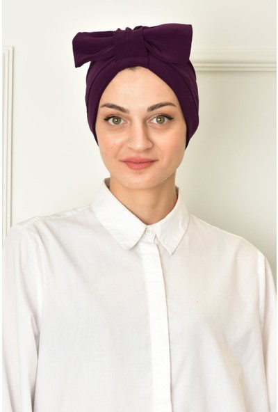 Burden İpek Fiyonklu Likralı Penye Bone Mor