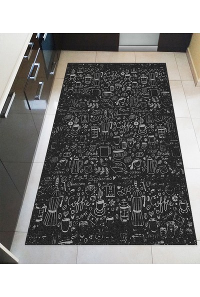 Gardenya Home Gardenya Çizgisel Kahve Temalı Dokulu Zemin Modern Dekoratif Mutfak Halısı