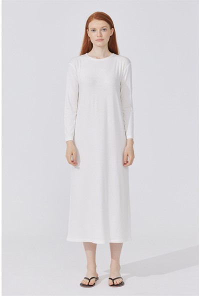 Suud Collection Ekru Uzun Kol Penye Elbise