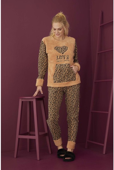 Matsu Home Cepli Leopar Polar Peluşlu Pijama Takımı Welsoft Matsu Home