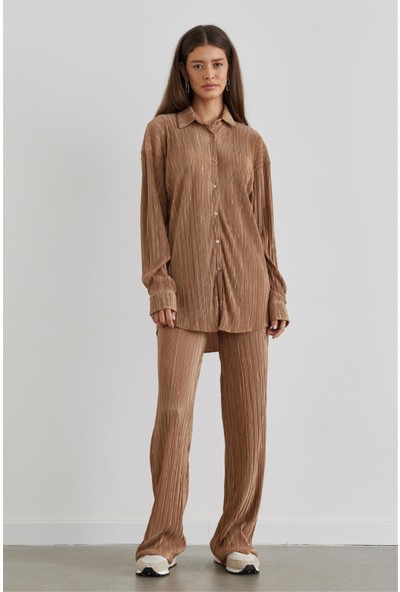 Suud Collection Sütlü Kahve Piliseli Gömlek