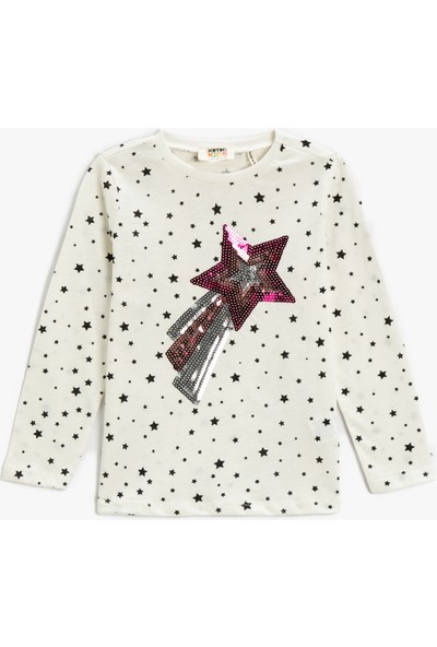 Koton Uzun Kollu Tişört Pul Payet Detaylı Pamuklu