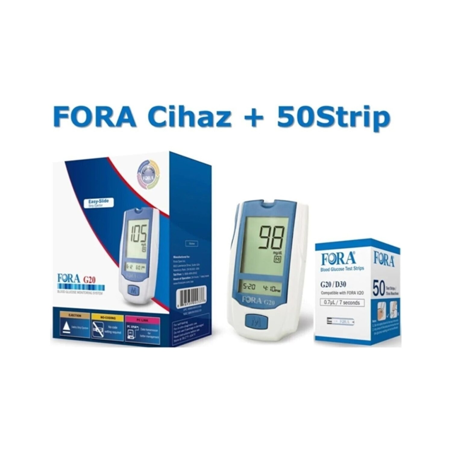 Fora G20 Şeker Cihazı + 50 Adet Ölçüm Strip / Çubuğu + 100 Fiyatı
