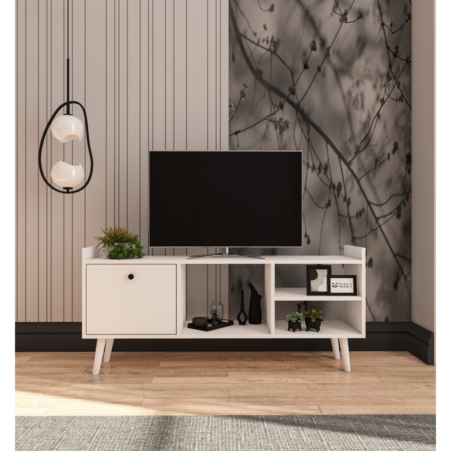 VM VERTEX MOBİLYA Leo Tv Ünitesi Beyaz Televizyon Konsolu Fiyatı