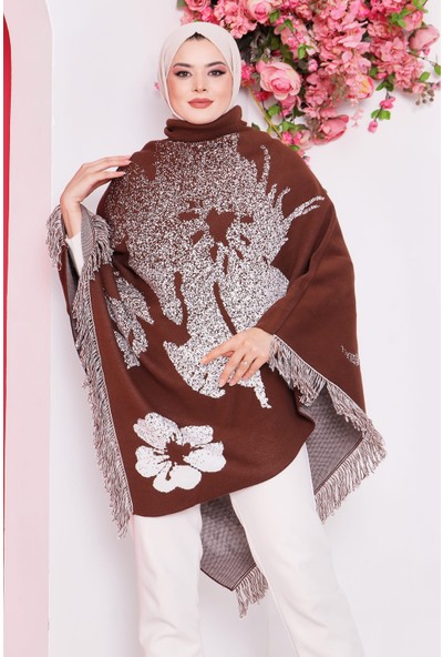 İmaj Butik Kahve Kadın Boğazlı Desenli Etek Ucu Püsküllü Triko Panço İmaj Butik Kahve Kadın Boğazlı Desenli Etek Ucu Püsküllü Triko Panço