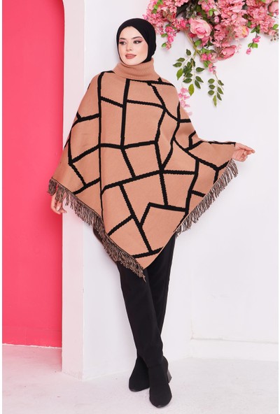 İmaj Butik Vizon Kadın Boğazlı Çizgili Etek Ucu Püsküllü Triko Panço İmaj Butik Vizon Kadın Boğazlı Çizgili Etek Ucu Püsküllü Triko Panço