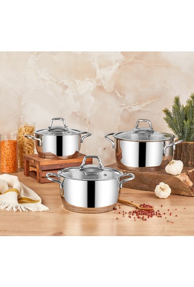 Chef Rubenıs RC-600T Amarıs 6 Parca Celık Tencere Setı Chef Rubenıs RC-600T Amarıs 6 Parca Celık Tencere Setı