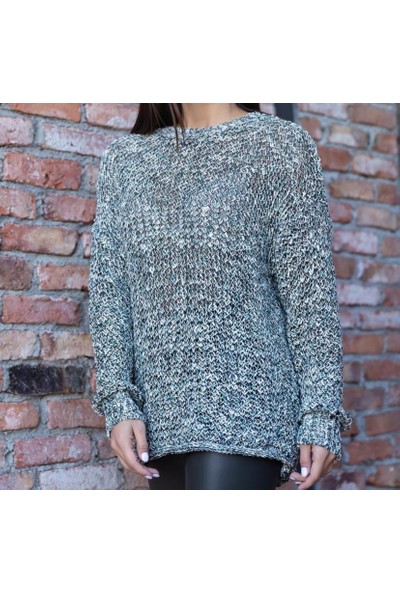 Muerka Kadın Bisiklet Yaka Standart Beden Yeşil Triko Kazak