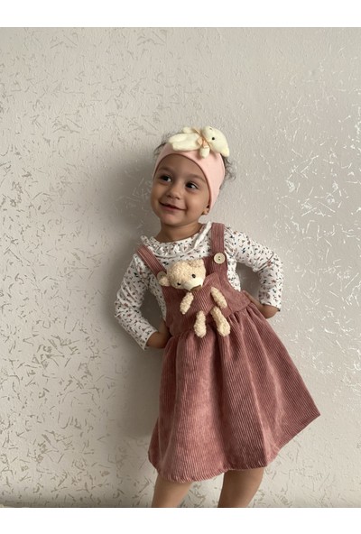 Nuebebek Ayıcıklı Badili Kadife Fitilli Elbise Nuebebek Ayıcıklı Badili Kadife Fitilli Elbise