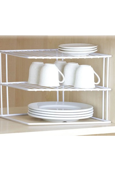 Dolap Içi Tabak Bardak Düzenleyici Köşe Metal Raf Beyaz RD010 Dolap Içi Tabak Bardak Düzenleyici Köşe Metal Raf Beyaz RD010