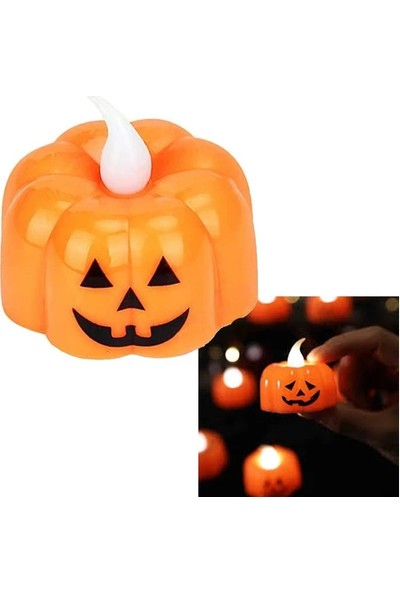 Happyland Halloween Işıklı Balkabağı Gülen Yüz Pilli Led Mum