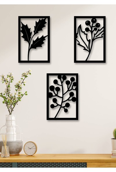 Home Trend Yaprak Çiçek Duvar Dekorasyon 3'lü Ahşap Tablo Home Trend Yaprak Çiçek Duvar Dekorasyon 3'lü Ahşap Tablo