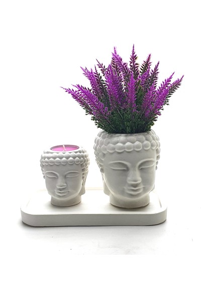 Masif Dekor Buddha Saksıda Yapay Lavanta ve Kokulu Mum Seti Masif Dekor Buddha Saksıda Yapay Lavanta ve Kokulu Mum Seti