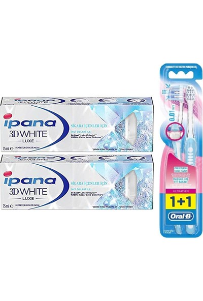 Ipana 3D White Beyazlık Luxe Diş Macunu Sigara Içenler Için 75 Ml+ Oral-B Diş Fırça Ultrathin Yumuşak 2li Ipana 3D White Beyazlık Luxe Diş Macunu Sigara Içenler Için 75 Ml+ Oral-B Diş Fırça Ultrathin Yumuşak 2li