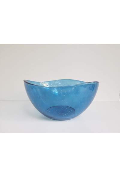 Gülruli Marine Desen Cam Kase Mavi