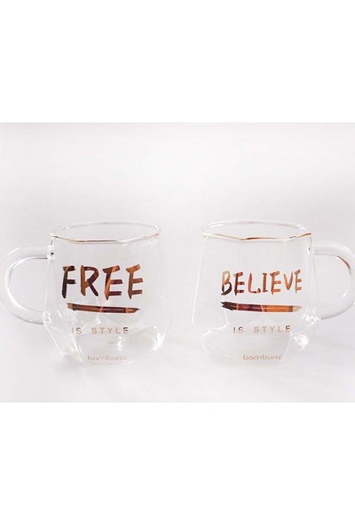 Gülruli Cam Kupa 2li Desenli