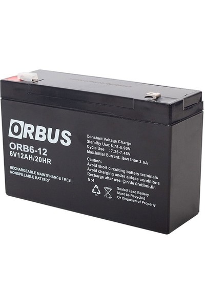 Orbus Akü 6 Volt 12 Amper Orbus Orb6-12 ( 150 x 50 x 94 mm ) Orbus Akü 6 Volt 12 Amper Orbus Orb6-12 ( 150 x 50 x 94 mm )