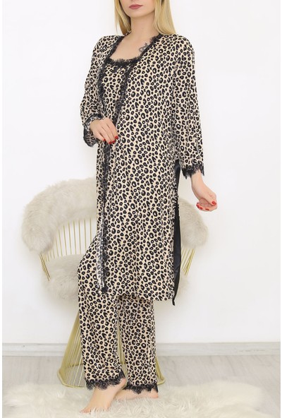 Ip Askılı Sabahlık 3'lü Takım Leopar - 9420.1287.