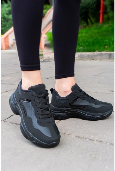Bluefeet BF02 Siyah Gri Kadın Spor Yüksek Taban Ayakkabı